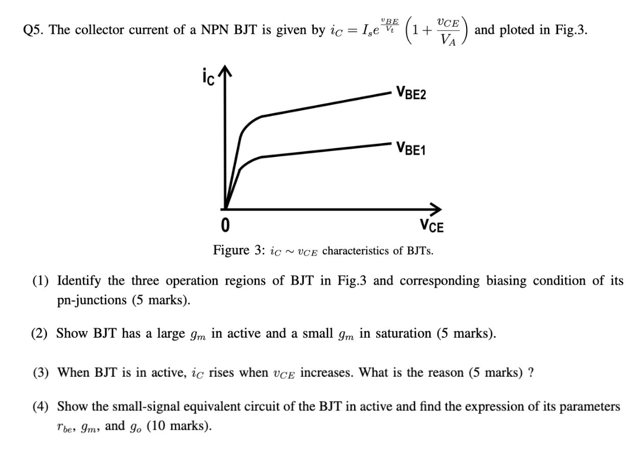 Solved Q5. The collector current of a NPN BJT is given by | Chegg.com