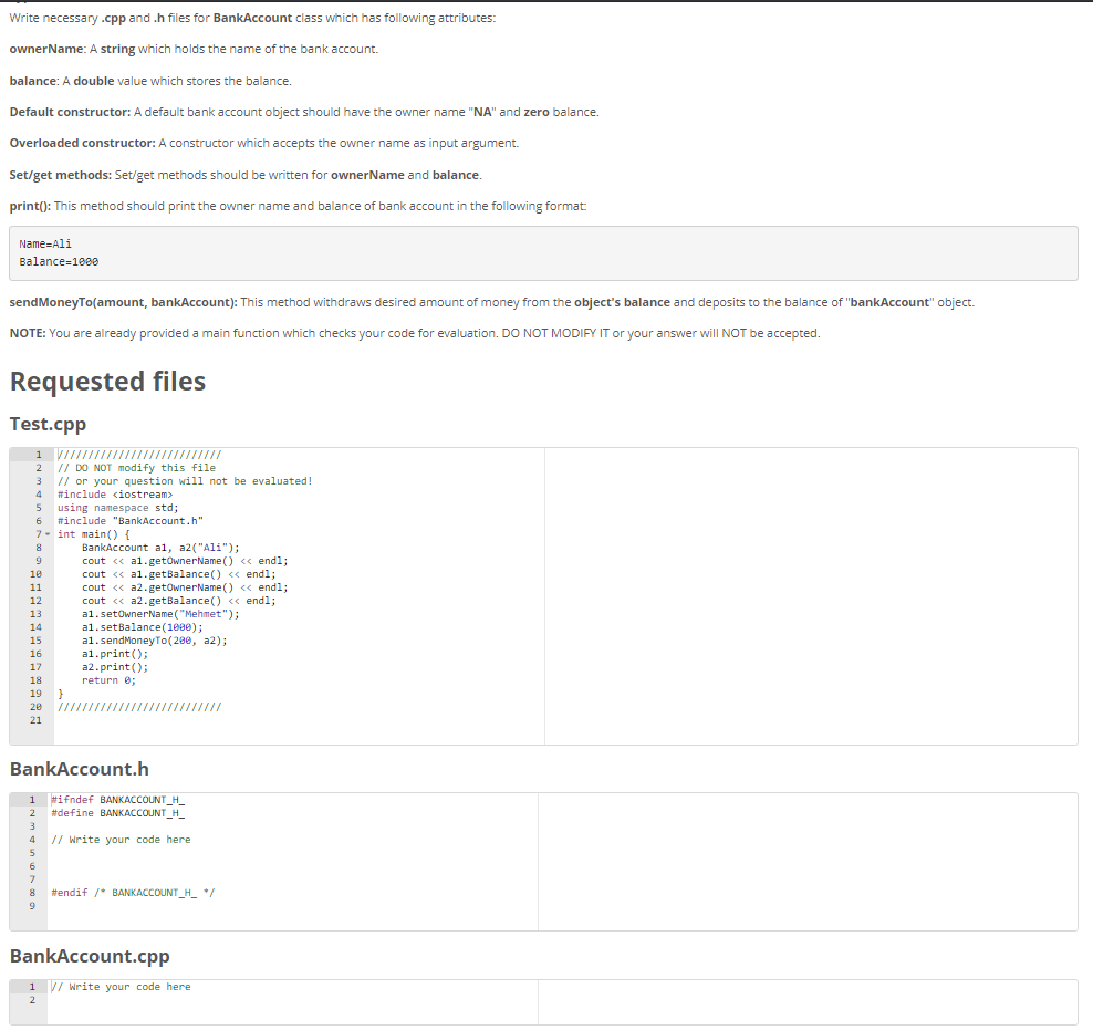 Solved Write necessary.cpp and.h files for BankAccount class | Chegg.com