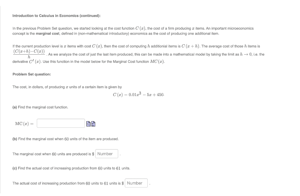Solved Introduction to Calculus in Economics (continued): In | Chegg.com