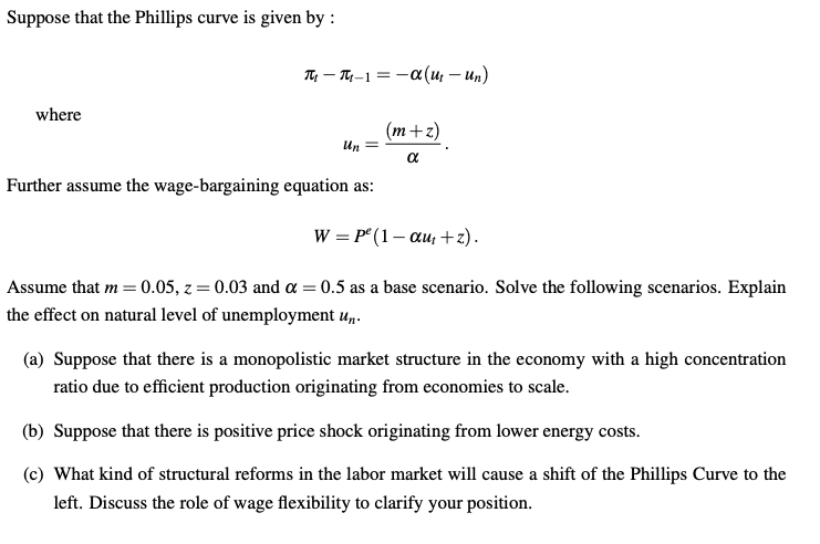 Solved Suppose that the Phillips curve is given by : πt | Chegg.com