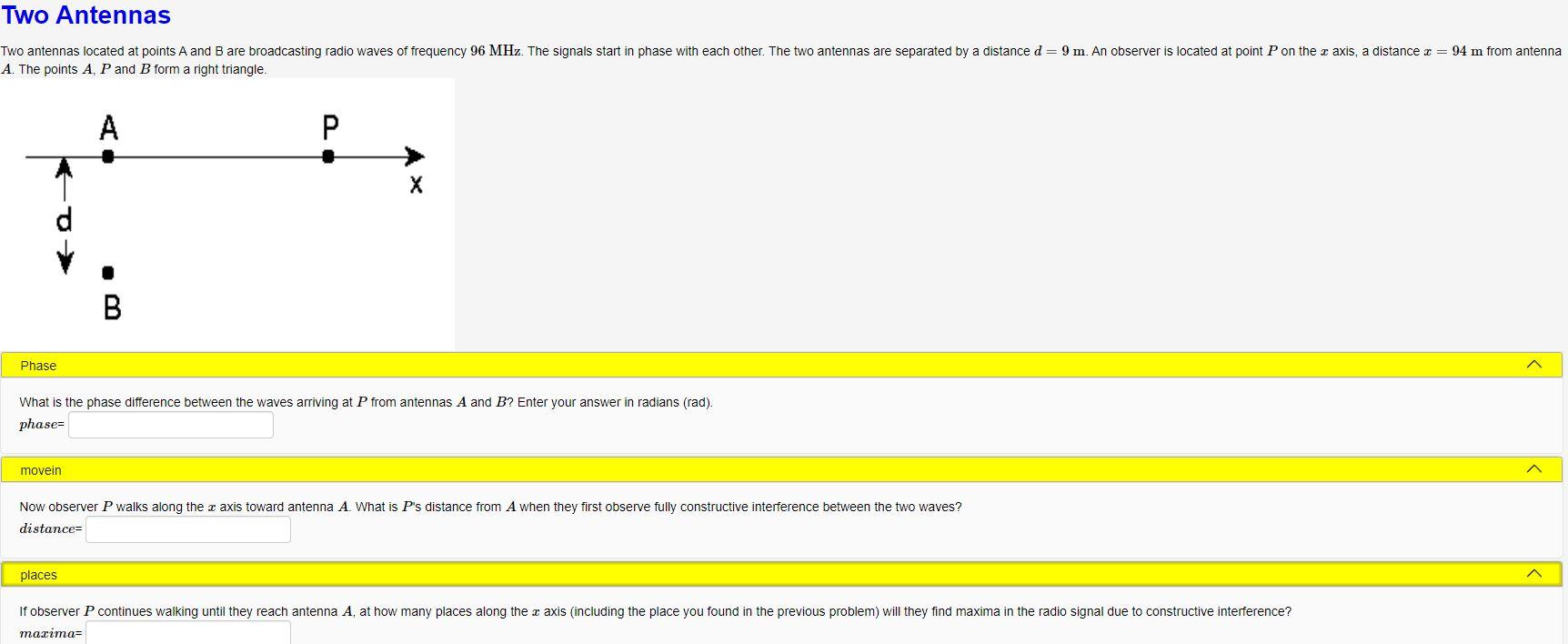 Solved Two Antennas Two antennas located at points A and B | Chegg.com