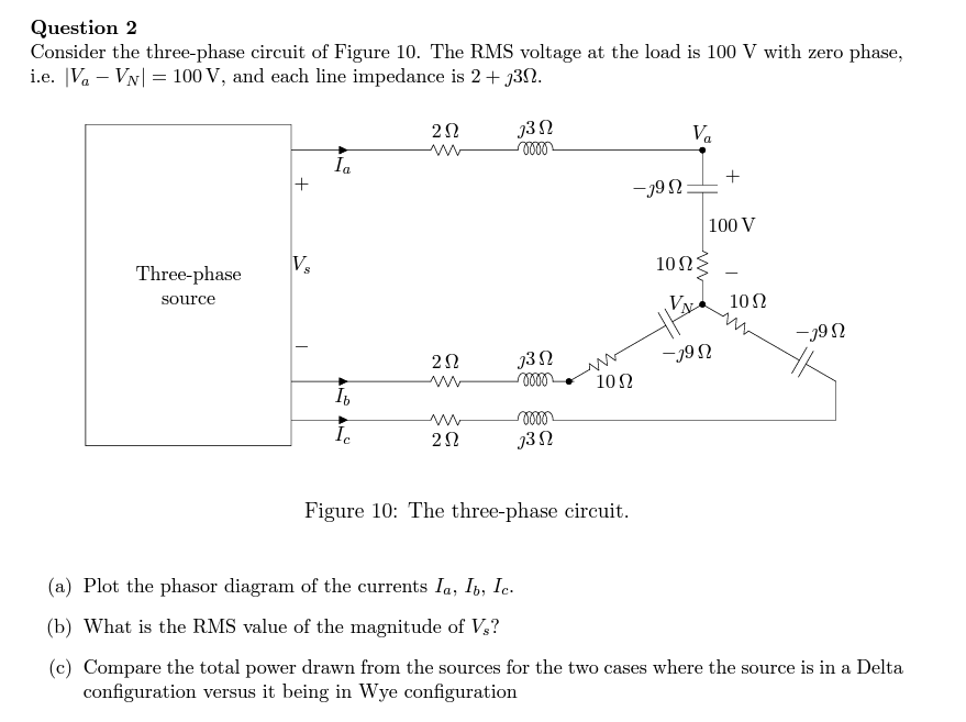 Solved Question 2Consider the three-phase circuit of ﻿Figure | Chegg.com