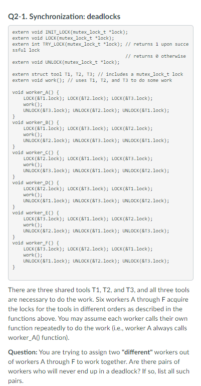 WHICH OF THESE WILL RUN WITHOUT GETTING A DEADLOCK? | Chegg.com