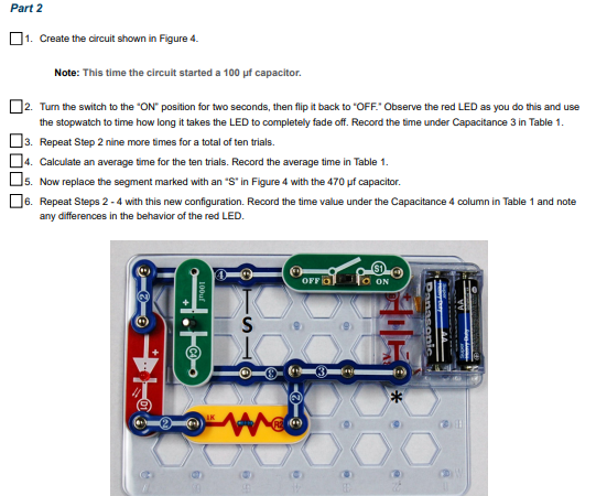 Table 1: Snap Circuits and Capacitance Data Can | Chegg.com