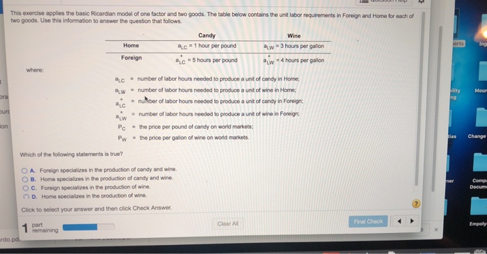 Solved This exercise applies the basic Ricardian model of | Chegg.com