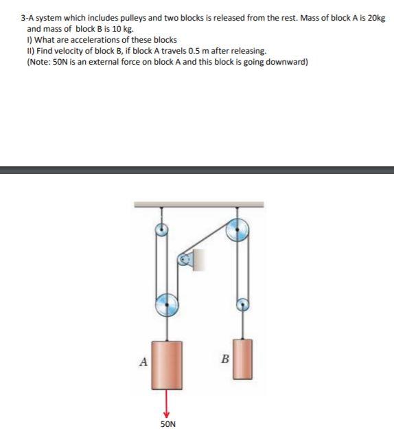 Solved 3-A system which includes pulleys and two blocks is | Chegg.com