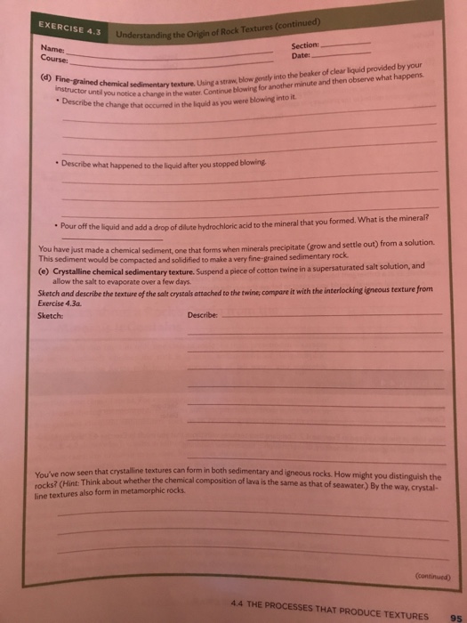 Solved EXERCISE 4.1 Environments of Rock Formation Name: | Chegg.com