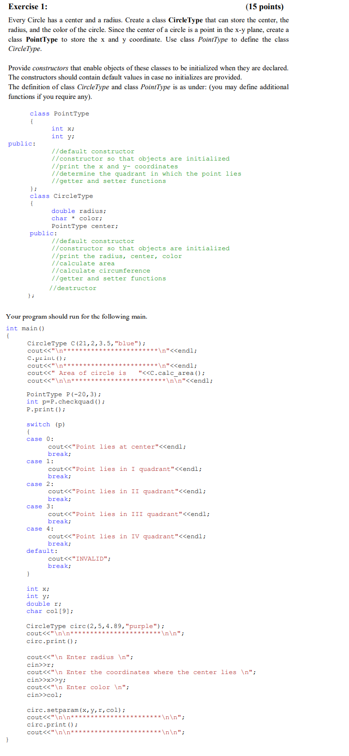Solved Exercise 1: (15 points) Every Circle has a center and | Chegg.com