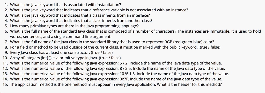 Solved 1 What Is The Java Keyword That Is Associated With