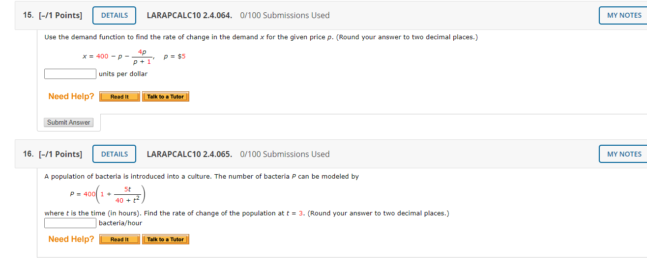 Solved 15. [-/1 Points) DETAILS LARAPCALC10 2.4.064. 0/100 | Chegg.com Solved 15. [-/1 Points) DETAILS LARAPCALC10 2.4.064. 0/100 | Chegg.com