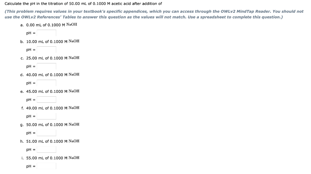 Solved Calculate the pH in the titration of 50.00 mL of | Chegg.com