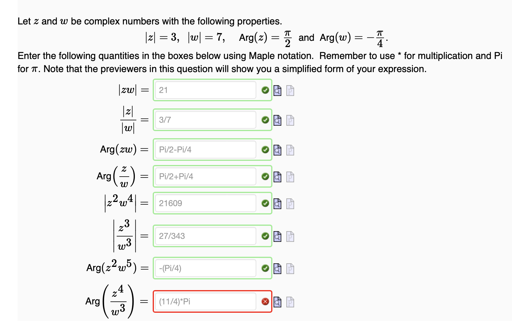 Solved Can anyone tell me why the last one 11/4*pi is wrong | Chegg.com