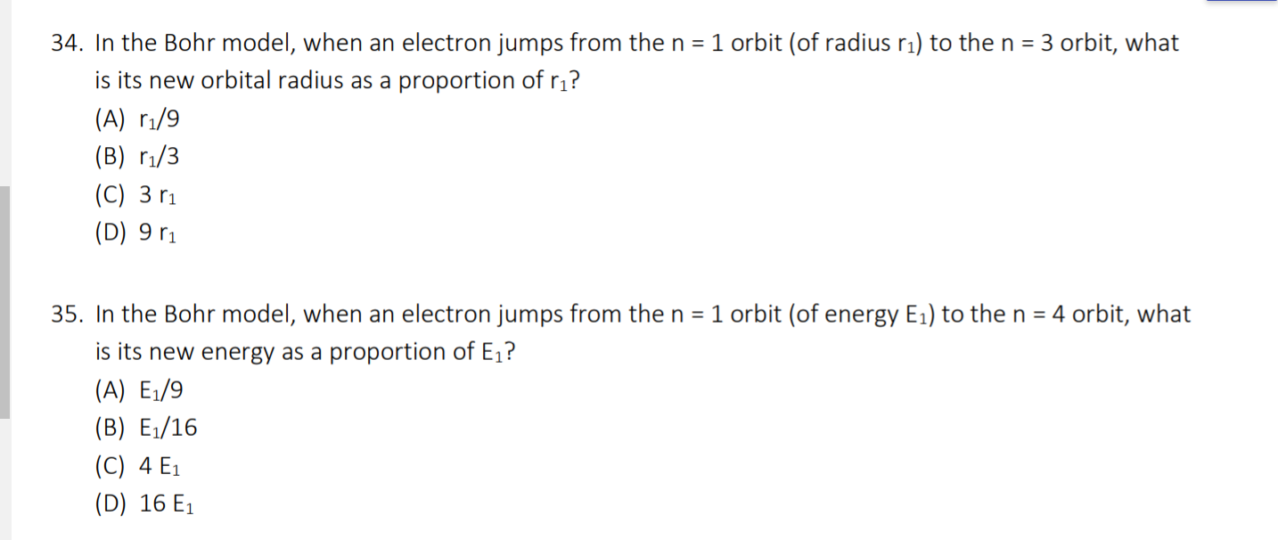 Solved 34 In The Bohr Model When An Electron Jumps From