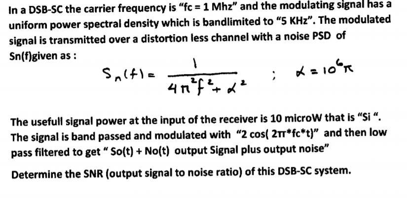 Solved In a DSB-SC the carrier frequency is "fc = 1 Mhz" and | Chegg.com