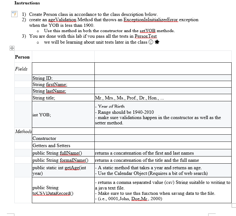 Solved Instructions 7 1) Create Person class in accordance | Chegg.com