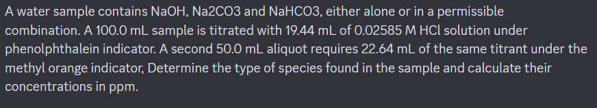 Solved A water sample contains NaOH,Na2CO3 and NaHCO, either | Chegg.com