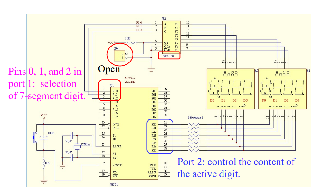 Solved Use ONE 7-segement display in virtual hardware of MCU | Chegg.com