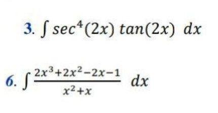 Solved 3. S sec (2x) tan(2x) dx 6. 52x®+2x²-27-1 dx x2+x | Chegg.com
