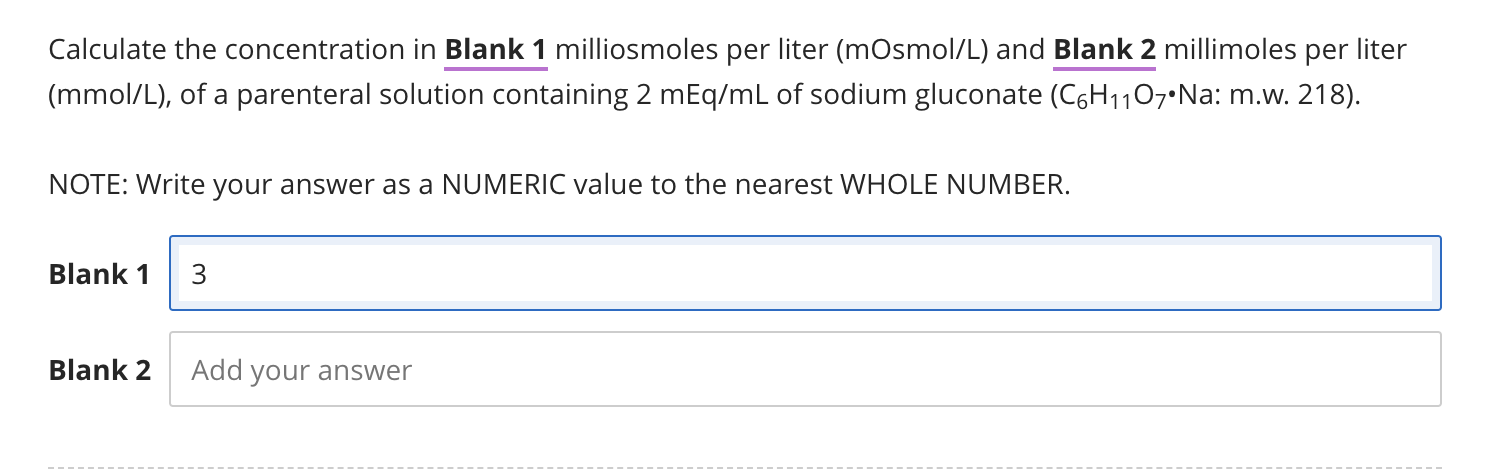 Solved Calculate the concentration in Blank 1 ﻿milliosmoles | Chegg.com