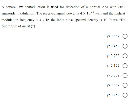 Solved A square law demodulation is used for detection of a | Chegg.com