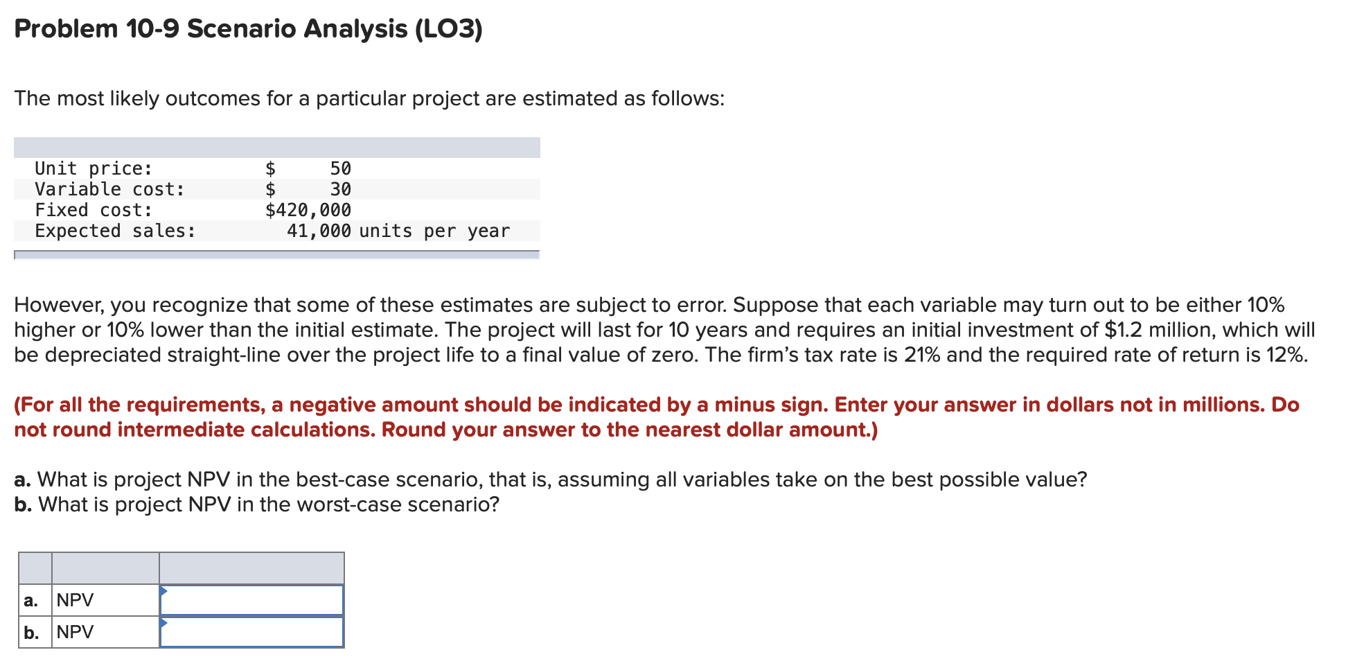 Solved Problem 10-9 Scenario Analysis (LO3) The most likely | Chegg.com