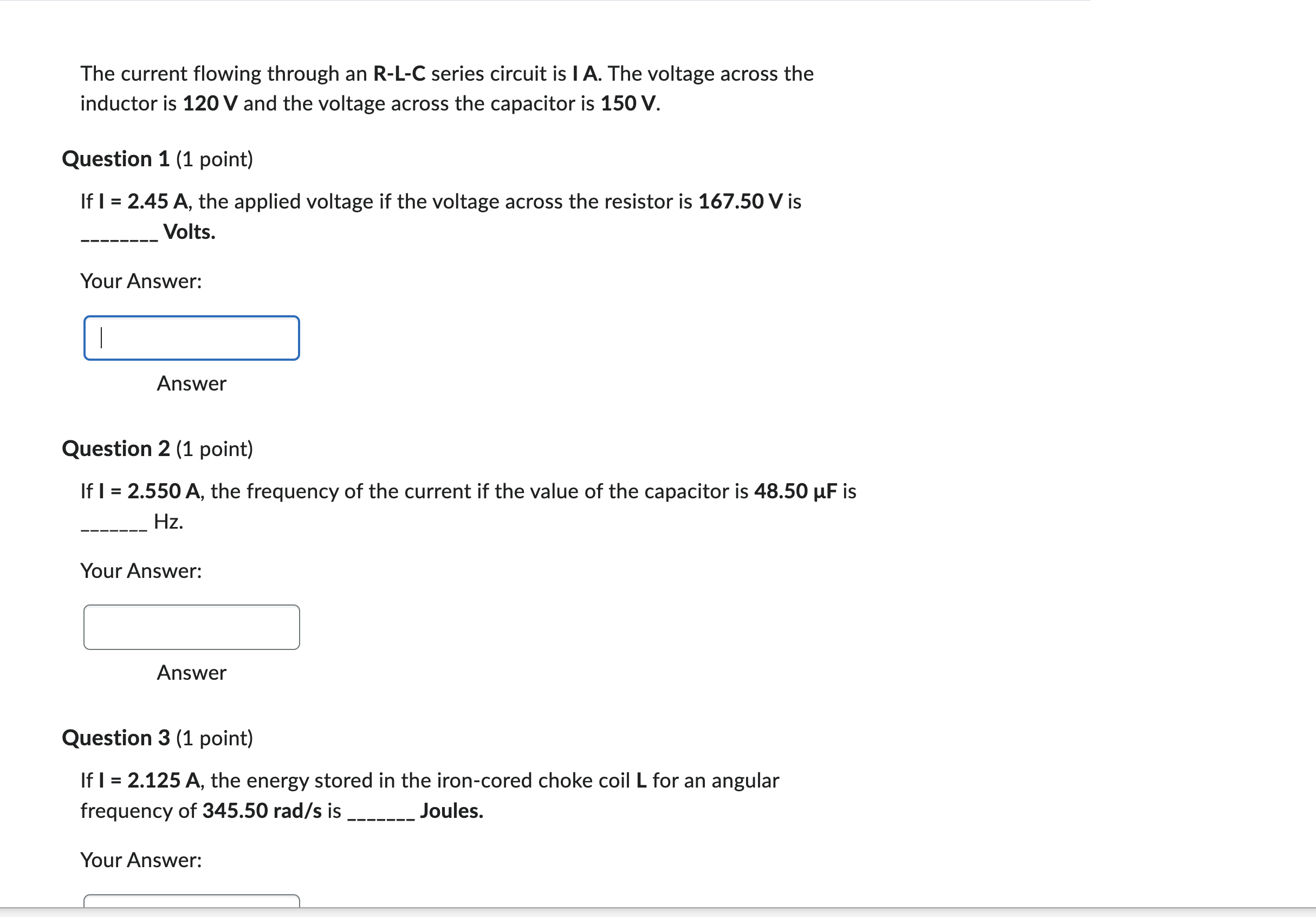 Solved The current flowing through an R-L-C series circuit | Chegg.com