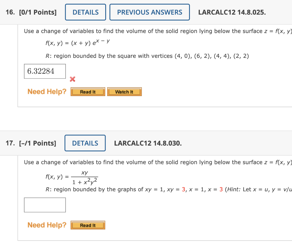 Use a change of variables to find the volume of the | Chegg.com