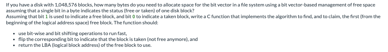 Solved If you have a disk with 1,048,576 blocks, how many | Chegg.com