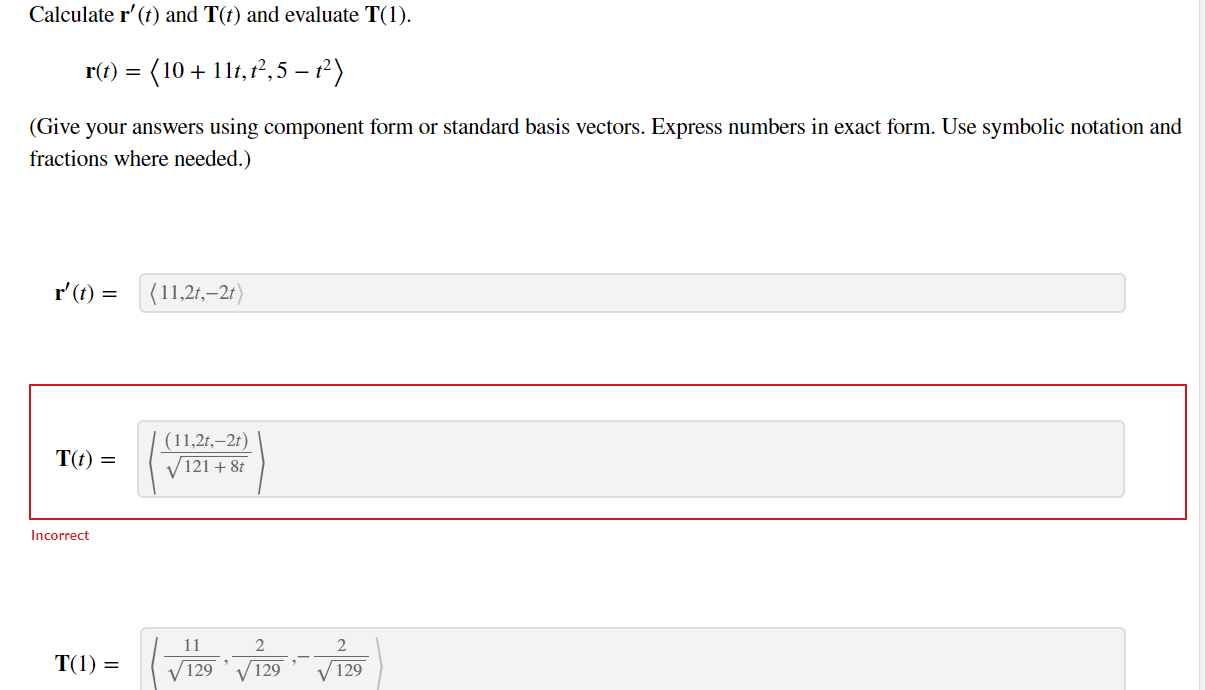 Solved Calculate r′(t) and T(t) and evaluate T(1) | Chegg.com