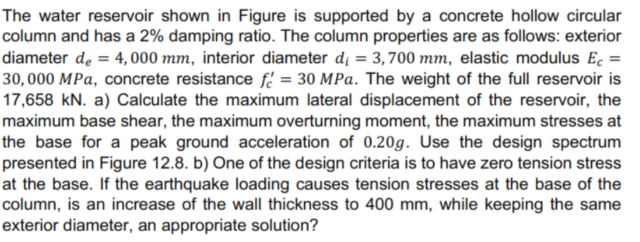 er reservoir shown in Figure is supported by a | Chegg.com