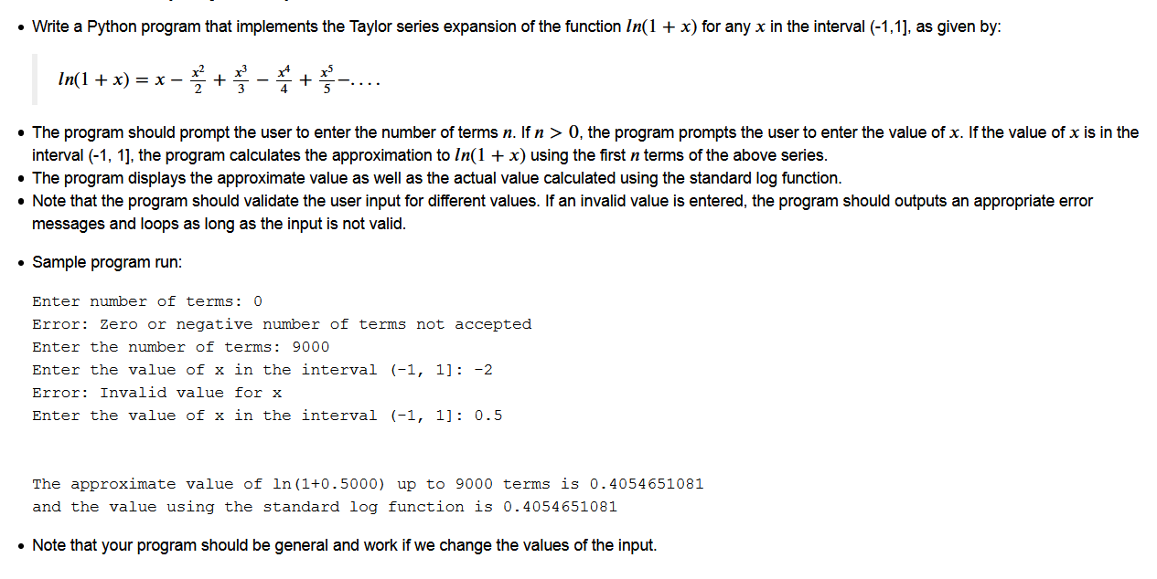 Solved • Write a Python program that implements the Taylor | Chegg.com