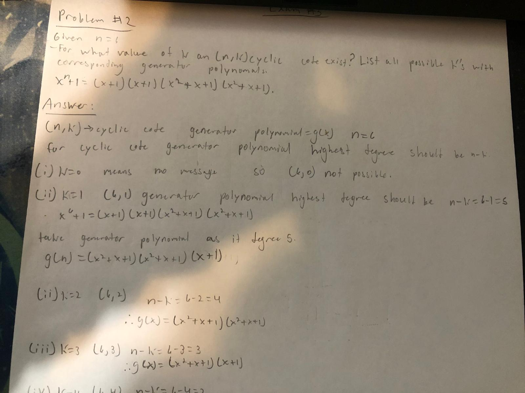 Problem 3. (40 points. Topic: Cyclic codes. | Chegg.com