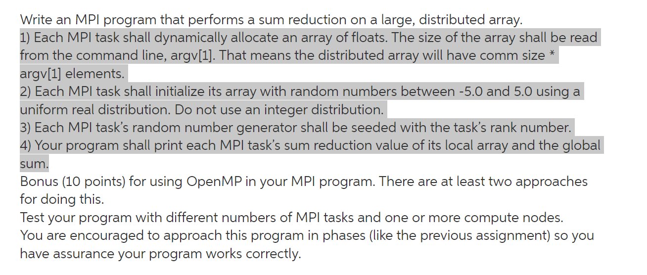 Solved Write an MPI program that performs a sum reduction on | Chegg.com