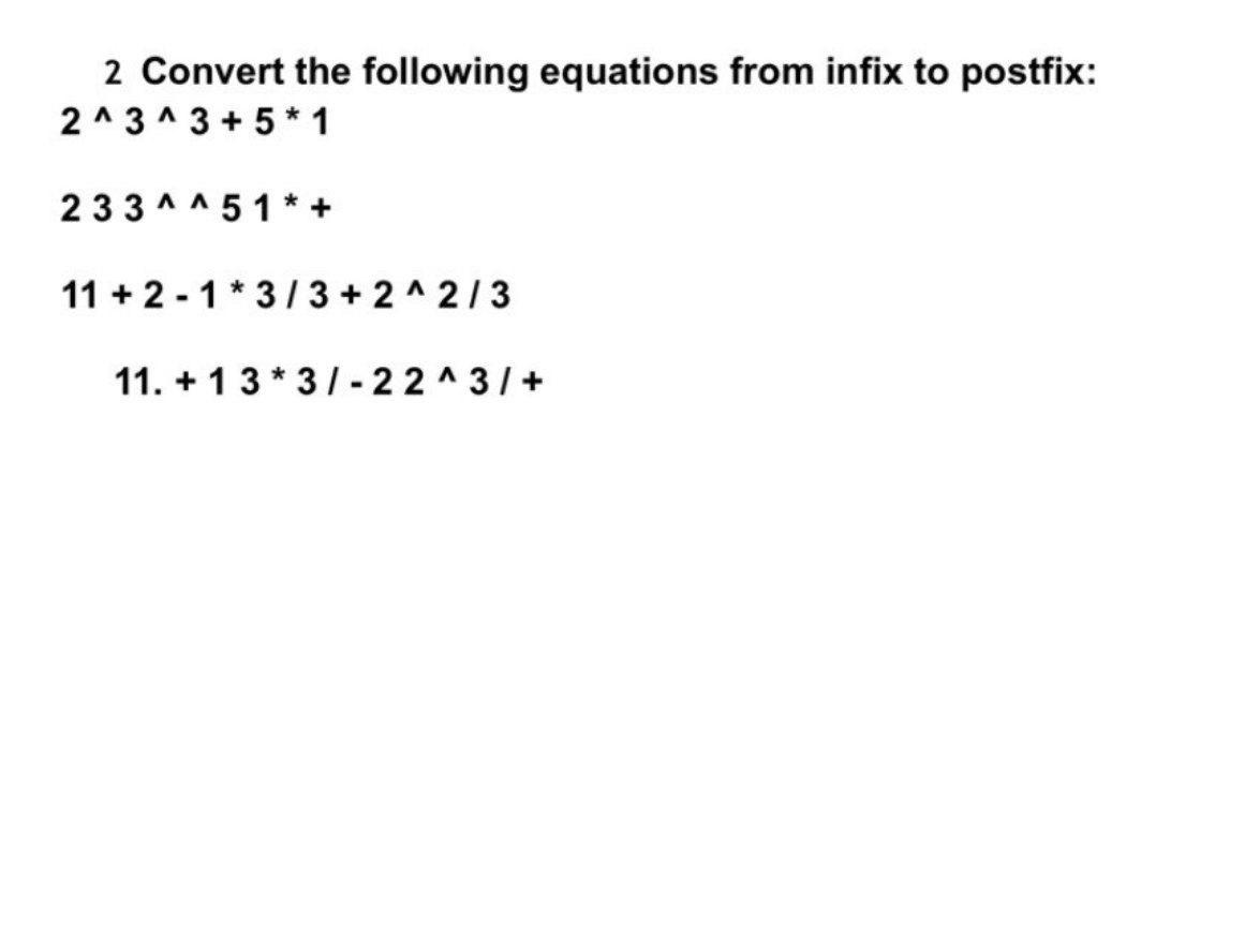 Solved 2 Convert the following equations from infix to | Chegg.com