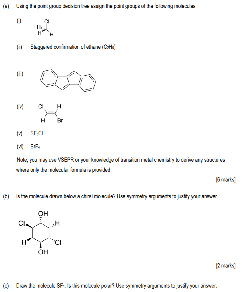 Solved (a) Using the point group decision tree assign the | Chegg.com