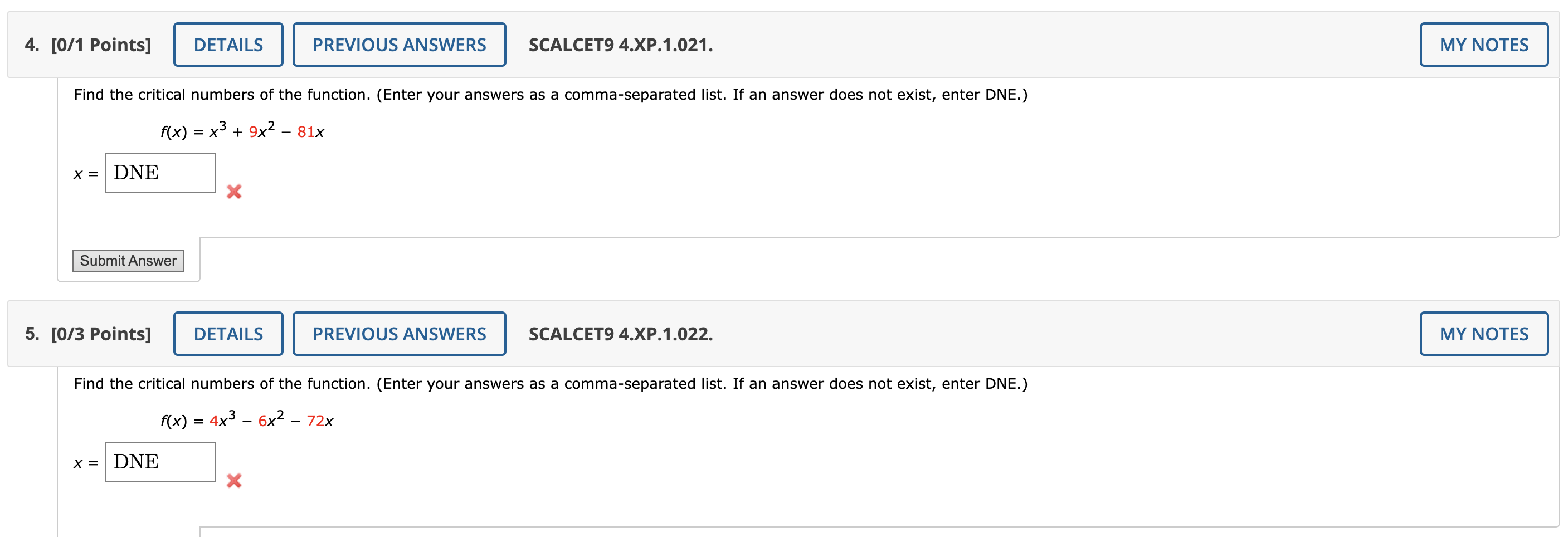 Solved [0/1 Points] SCALCET9 4.XP.1.021. Find the critical | Chegg.com