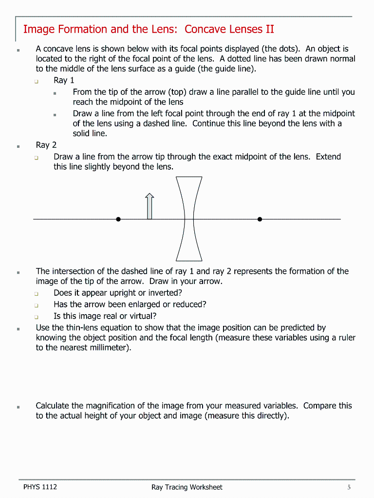 Solved Image Formation and the Lens: Concave Lenses II A | Chegg.com