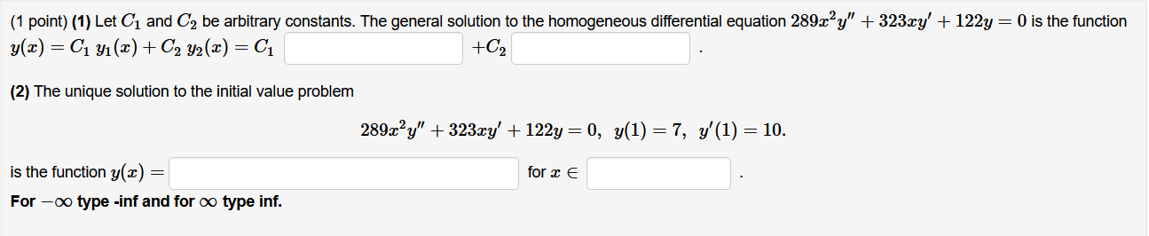Solved (1 point) (1) Let C1 and C2 be arbitrary constants. | Chegg.com