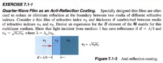 Solved EXERCISE 7.1-1 Quarter-Wave Film as an | Chegg.com