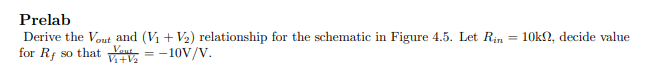 Prelab Derive the Vout and (V1+V2) relationship for | Chegg.com