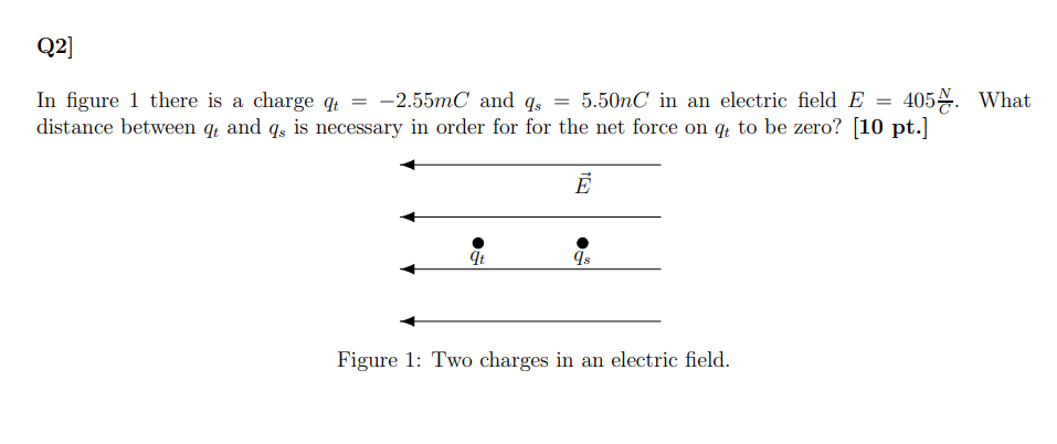 Solved Q2] In figure 1 there is a charge qu = -2.55mC and qs | Chegg.com
