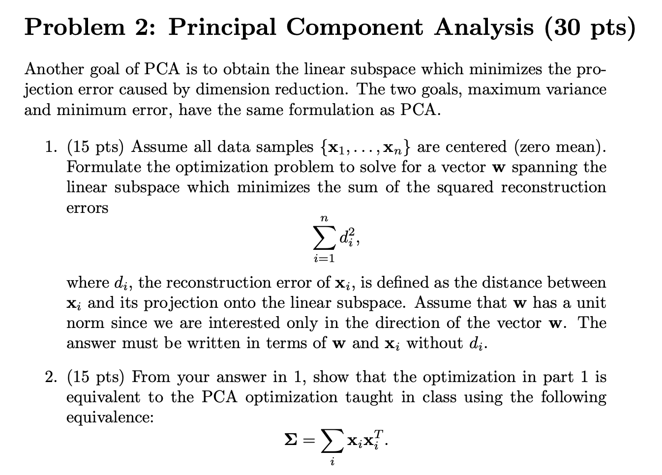 Problem 2: Principal Component Analysis (30 pts) | Chegg.com