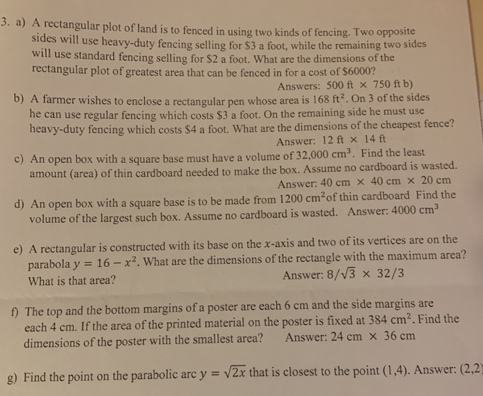 Solved 3. a) A rectangular plot of land is to fenced in | Chegg.com