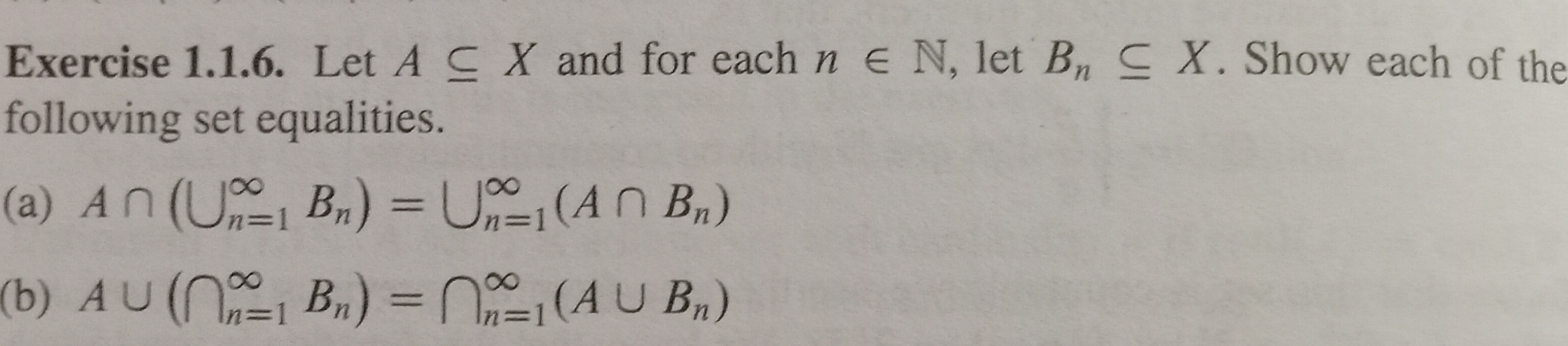Solved Exercise 1.1.6. ﻿Let Asubex and for each ninN, let | Chegg.com