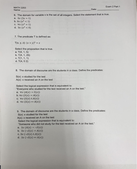Solved Exam 2 Part 1 MATH 2253 Name: 1. Select the law which | Chegg.com Solved Exam 2 Part 1 MATH 2253 Name: 1. Select the law which | Chegg.com