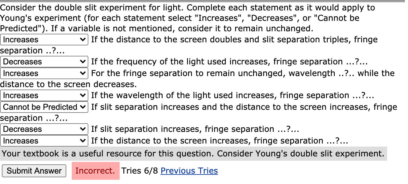 Solved Consider the double slit experiment for light. | Chegg.com