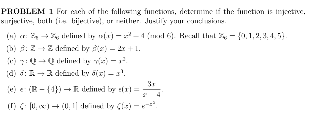 Solved PROBLEM 1 For each of the following functions, | Chegg.com