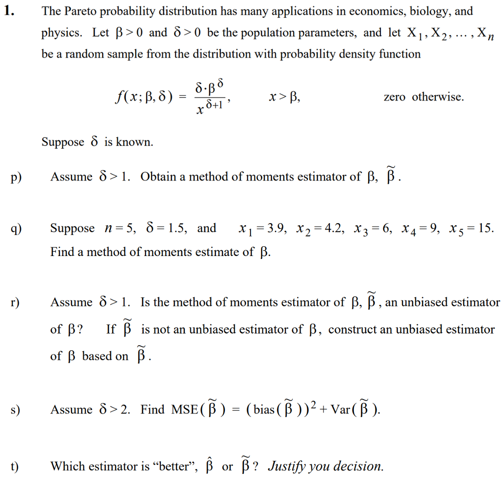 Solved 1.The Pareto probability distribution has many | Chegg.com