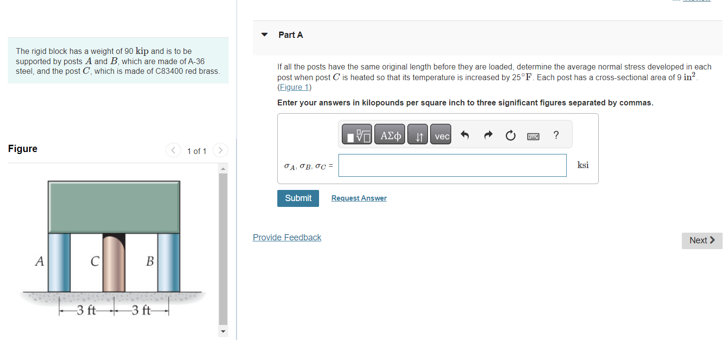 Solved The rigid block has a weight of 90 kip and is to be | Chegg.com