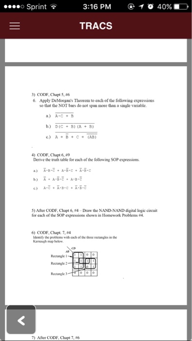 Solved 3:16 PM 40% o Sprint TRACS 3) CODF, Chapt 5, A6 6. | Chegg.com